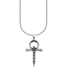 Bruno Banani Damen Kette mit Anhänger "Schmuck Geschenk Halsschmuck Anhänger Kreuz mit Totenköpfe-Design", Edelstahl, L: 55 B: 2,8mm, schwarz,