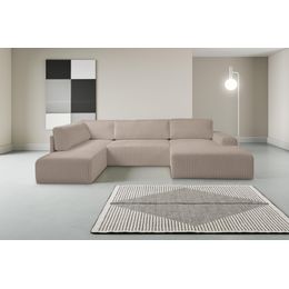 Wohnlandschaft WERK2, B:325cm H:85cm T:190cm, grau, 100% Polyester, Sofas, "Rotterdam-U, U-Form, in kuschelweichem Cord oder Breitcord", Design Sofa