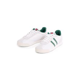 Sneaker Tommy Jeans "TJW LOW PROFILE RUNNER", Damen, Gr. 36, weiß, grün, rose, Textil, Schuhe, Freizeitmode, Halbschuh, Schnürschuh mit Kontrastbesatz