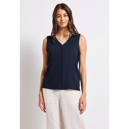 Street One Damen Spitzentop, blau, Gr. 42, unifarben, Jersey, 95% Viskose, 5% Elasthan, Tops, mit V-Ausschnitt