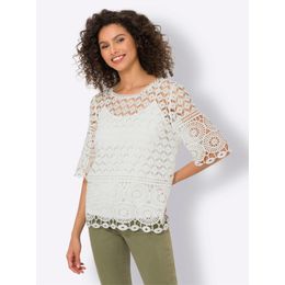 Heine Damen Rundhalsshirt, Natur, Gr. 42, T-Shirts, Material: Polyester. Top: Baumwolle