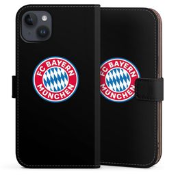 DeinDesign iPhone 14 Plus Handy Klapph&uuml;lle Handyh&uuml;lle aus Kunst Leder schwarz Flip Case Fc Bayern M&uuml;nchen Logo Official Licensed Product Sideflip mit langer 