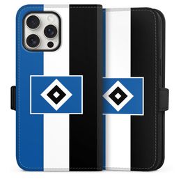 DeinDesign iPhone 15 Pro Max Handy Klapph&uuml;lle Handyh&uuml;lle aus Kunst Leder schwarz Flip Case Stripes Hamburger Sv Hsv Sideflip mit Lasche