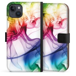 DeinDesign iPhone 14 Plus Handy Klapph&uuml;lle Handyh&uuml;lle aus Kunst Leder schwarz Flip Case Rainbow Colour Water Sideflip mit langer Lasche
