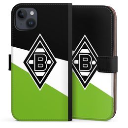 DeinDesign iPhone 14 Plus Handy Klapph&uuml;lle Handyh&uuml;lle aus Kunst Leder schwarz Flip Case Borussia M&ouml;nchengladbach Official Licensed Product Gladbach Sideflip mit 