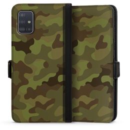 DeinDesign Galaxy A51 Handy Klapph&uuml;lle Handyh&uuml;lle aus Kunst Leder schwarz Flip Case Camouflage Tarnmuster Army Sideflip mit Lasche