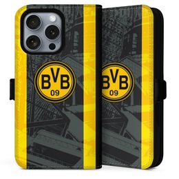 DeinDesign iPhone 16 Pro Max Handy Klapph&uuml;lle Handyh&uuml;lle aus Kunst Leder schwarz Flip Case Bvb Borussia Dortmund Stadium Sideflip mit Lasche