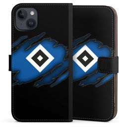 DeinDesign iPhone 14 Plus Handy Klapph&uuml;lle Handyh&uuml;lle aus Kunst Leder schwarz Flip Case Official Licensed Product Hsv Hamburger Sv Sideflip mit langer Lasche