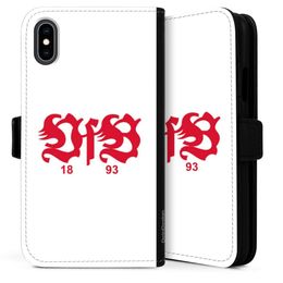 DeinDesign iPhone X Handy Klapph&uuml;lle Handyh&uuml;lle aus Kunst Leder schwarz Flip Case Official Licensed Product Lettering Vfb Stuttgart Sideflip mit langer Lasche