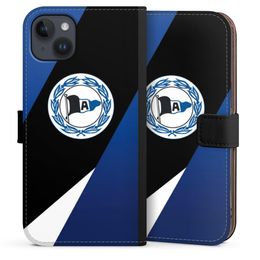 DeinDesign iPhone 14 Plus Handy Klapph&uuml;lle Handyh&uuml;lle aus Kunst Leder schwarz Flip Case Official Licensed Product Dsc Arminia Bielefeld Sideflip mit langer 
