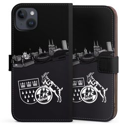 DeinDesign iPhone 14 Plus Handy Klapph&uuml;lle Handyh&uuml;lle aus Kunst Leder schwarz Flip Case Skyline Official Licensed Product 1. Fc K&ouml;ln Sideflip mit langer Lasche