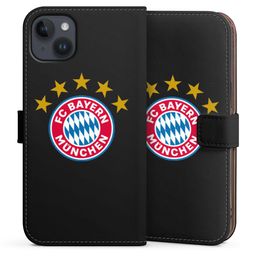DeinDesign iPhone 14 Plus Handy Klapph&uuml;lle Handyh&uuml;lle aus Kunst Leder schwarz Flip Case Star Fcb Fc Bayern M&uuml;nchen Sideflip mit langer Lasche