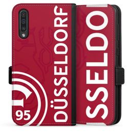 DeinDesign Galaxy A50 Handy Klapph&uuml;lle Handyh&uuml;lle aus Kunst Leder schwarz Flip Case Lettering F95 Fortuna D&uuml;sseldorf Sideflip mit Lasche