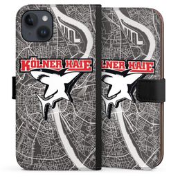 DeinDesign iPhone 14 Plus Handy Klapph&uuml;lle Handyh&uuml;lle aus Kunst Leder schwarz Flip Case K&ouml;lner Haie Ice Hockey Official Licensed Product Sideflip mit langer 