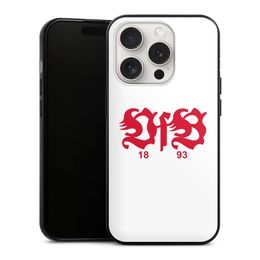 DeinDesign iPhone 15 Pro Handy Slim Case extra d&uuml;nn Silikon Handyh&uuml;lle schwarz H&uuml;lle Official Licensed Product Lettering Vfb Stuttgart Silikon Slim Case
