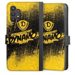 DeinDesign Galaxy A32 4G Handy Klapph&uuml;lle Handyh&uuml;lle aus Kunst Leder schwarz Flip Case Logo Official Licensed Product Sg Dynamo Dresden Sideflip mit Lasche