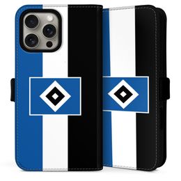 DeinDesign iPhone 16 Pro Handy Klapph&uuml;lle Handyh&uuml;lle aus Kunst Leder schwarz Flip Case Stripes Hamburger Sv Hsv Sideflip mit Lasche