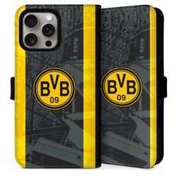 DeinDesign iPhone 16 Pro Handy Klapph&uuml;lle Handyh&uuml;lle aus Kunst Leder schwarz Flip Case Bvb Borussia Dortmund Stadium Sideflip mit Lasche