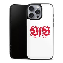 DeinDesign iPhone 16 Pro Max Handy Slim Case extra d&uuml;nn Silikon Handyh&uuml;lle schwarz H&uuml;lle Official Licensed Product Lettering Vfb Stuttgart Silikon Slim Case