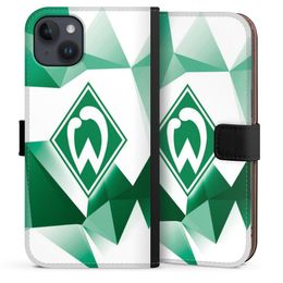 DeinDesign iPhone 14 Plus Handy Klapph&uuml;lle Handyh&uuml;lle aus Kunst Leder schwarz Flip Case Tarnmuster Sv Werder Bremen Official Licensed Product Sideflip mit langer