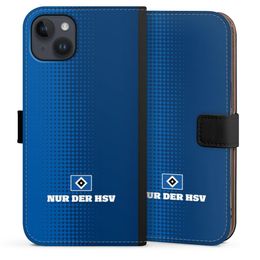 DeinDesign iPhone 14 Plus Handy Klapph&uuml;lle Handyh&uuml;lle aus Kunst Leder schwarz Flip Case Hsv Logo Official Licensed Product Sideflip mit langer Lasche