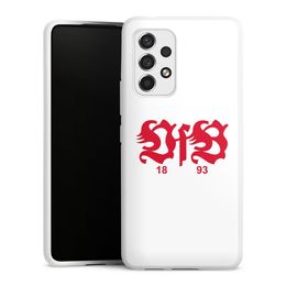 DeinDesign Galaxy A53 5G Handy Silikon H&uuml;lle Case wei&szlig; Handyh&uuml;lle Vfb Stuttgart Lettering Official Licensed Product Silikon Case
