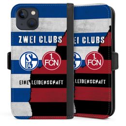 DeinDesign iPhone 13 Handy Klapph&uuml;lle Handyh&uuml;lle aus Kunst Leder schwarz Flip Case Friendship 1. Fc N&uuml;rnberg Fc Schalke 04 Sideflip mit Lasche