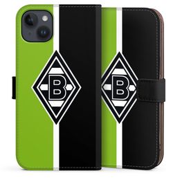 DeinDesign iPhone 14 Plus Handy Klapph&uuml;lle Handyh&uuml;lle aus Kunst Leder schwarz Flip Case Borussia M&ouml;nchengladbach Gladbach Bundesliga Sideflip mit langer Lasche