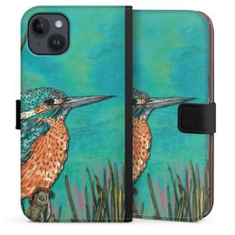 DeinDesign iPhone 14 Plus Handy Klapph&uuml;lle Handyh&uuml;lle aus Kunst Leder schwarz Flip Case Painting Bird Animals Sideflip mit langer Lasche