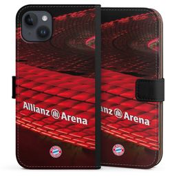DeinDesign iPhone 14 Plus Handy Klapph&uuml;lle Handyh&uuml;lle aus Kunst Leder schwarz Flip Case Fc Bayern M&uuml;nchen Stadium Fcb Sideflip mit langer Lasche