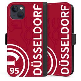 DeinDesign iPhone 13 Handy Klapph&uuml;lle Handyh&uuml;lle aus Kunst Leder schwarz Flip Case Lettering F95 Fortuna D&uuml;sseldorf Sideflip mit Lasche