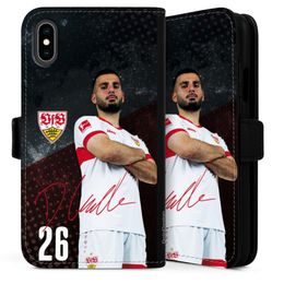 DeinDesign iPhone X Handy Klapph&uuml;lle Handyh&uuml;lle aus Kunst Leder schwarz Flip Case Official Licensed Product Deniz Undav Vfb Stuttgart Sideflip mit langer Lasche