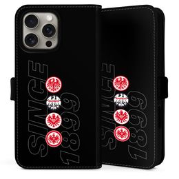DeinDesign iPhone 16 Pro Handy Klapph&uuml;lle Handyh&uuml;lle aus Kunst Leder schwarz Flip Case Eagle Logo Eintracht Frankfurt Sideflip mit Lasche