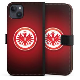 DeinDesign iPhone 14 Plus Handy Klapph&uuml;lle Handyh&uuml;lle aus Kunst Leder schwarz Flip Case Official Licensed Product Coat Of Arms Eintracht Frankfurt Sideflip mit 