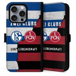 DeinDesign iPhone 16 Pro Max Handy Klapph&uuml;lle Handyh&uuml;lle aus Kunst Leder schwarz Flip Case Friendship 1. Fc N&uuml;rnberg Fc Schalke 04 Sideflip mit Lasche