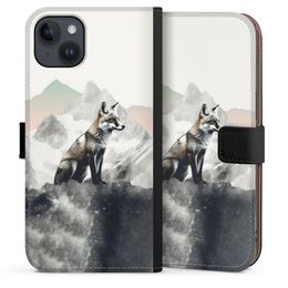 DeinDesign iPhone 14 Plus Handy Klapph&uuml;lle Handyh&uuml;lle aus Kunst Leder schwarz Flip Case Nature Mountain Fox Sideflip mit langer Lasche