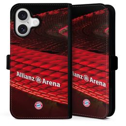 DeinDesign iPhone 16 Handy Klapph&uuml;lle Handyh&uuml;lle aus Kunst Leder schwarz Flip Case Fc Bayern M&uuml;nchen Stadium Fcb Sideflip mit Lasche