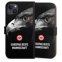 DeinDesign iPhone 14 Plus Handy Klapph&uuml;lle Handyh&uuml;lle aus Kunst Leder schwarz Flip Case European Cup Official Licensed Product Eintracht Frankfurt Sideflip mit 