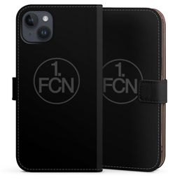 DeinDesign iPhone 14 Plus Handy Klapph&uuml;lle Handyh&uuml;lle aus Kunst Leder schwarz Flip Case 1. Fcn 1. Fc N&uuml;rnberg Logo Sideflip mit langer Lasche