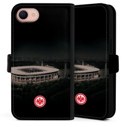 DeinDesign iPhone 16e Handy Klapph&uuml;lle Handyh&uuml;lle aus Kunst Leder schwarz Flip Case Stadium Official Licensed Product Eintracht Frankfurt Sideflip mit Lasche
