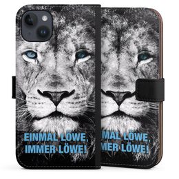 DeinDesign iPhone 14 Plus Handy Klapph&uuml;lle Handyh&uuml;lle aus Kunst Leder schwarz Flip Case Official Licensed Product Tsv 1860 M&uuml;nchen Lion Sideflip mit langer 