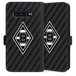 DeinDesign Galaxy S10 Plus Handy Klapph&uuml;lle Handyh&uuml;lle aus Kunst Leder schwarz Flip Case Borussia M&ouml;nchengladbach Carbon Gladbach Sideflip mit Lasche