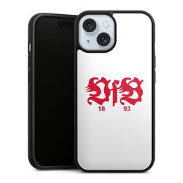 DeinDesign iPhone 15 Handy Gallery Case Handyh&uuml;lle 9H Geh&auml;rtetes Glas R&uuml;ckseite H&uuml;lle Official Licensed Product Lettering Vfb Stuttgart Gallery Case