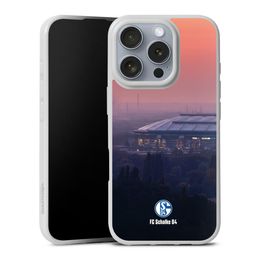 DeinDesign iPhone 16 Pro Handy Silikon H&uuml;lle Case wei&szlig; Handyh&uuml;lle Fc Schalke 04 Official Licensed Product Stadium Silikon Case