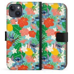 DeinDesign iPhone 14 Plus Handy Klapph&uuml;lle Handyh&uuml;lle aus Kunst Leder schwarz Flip Case Lilo & Stitch Movie Disney Sideflip mit langer Lasche