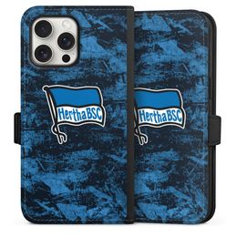 DeinDesign iPhone 15 Pro Max Handy Klapph&uuml;lle Handyh&uuml;lle aus Kunst Leder schwarz Flip Case Flag Hertha Bsc Logo Sideflip mit Lasche