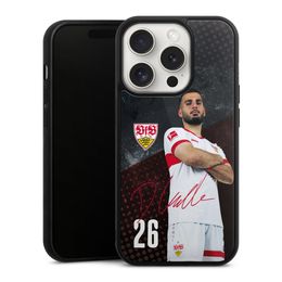 DeinDesign iPhone 15 Pro Handy Gallery Case Handyh&uuml;lle 9H Geh&auml;rtetes Glas R&uuml;ckseite H&uuml;lle Official Licensed Product Deniz Undav Vfb Stuttgart Gallery Case