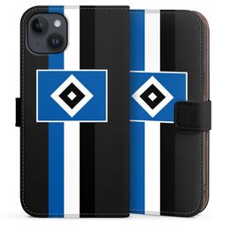 DeinDesign iPhone 14 Plus Handy Klapph&uuml;lle Handyh&uuml;lle aus Kunst Leder schwarz Flip Case Hamburger Sv Transparent Hsv Sideflip mit langer Lasche