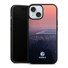 DeinDesign iPhone 15 Handy Gallery Case Handyh&uuml;lle 9H Geh&auml;rtetes Glas R&uuml;ckseite H&uuml;lle Fc Schalke 04 Official Licensed Product Stadium Gallery Case