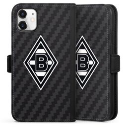 DeinDesign iPhone 11 Handy Klapph&uuml;lle Handyh&uuml;lle aus Kunst Leder schwarz Flip Case Borussia M&ouml;nchengladbach Carbon Gladbach Sideflip mit Lasche